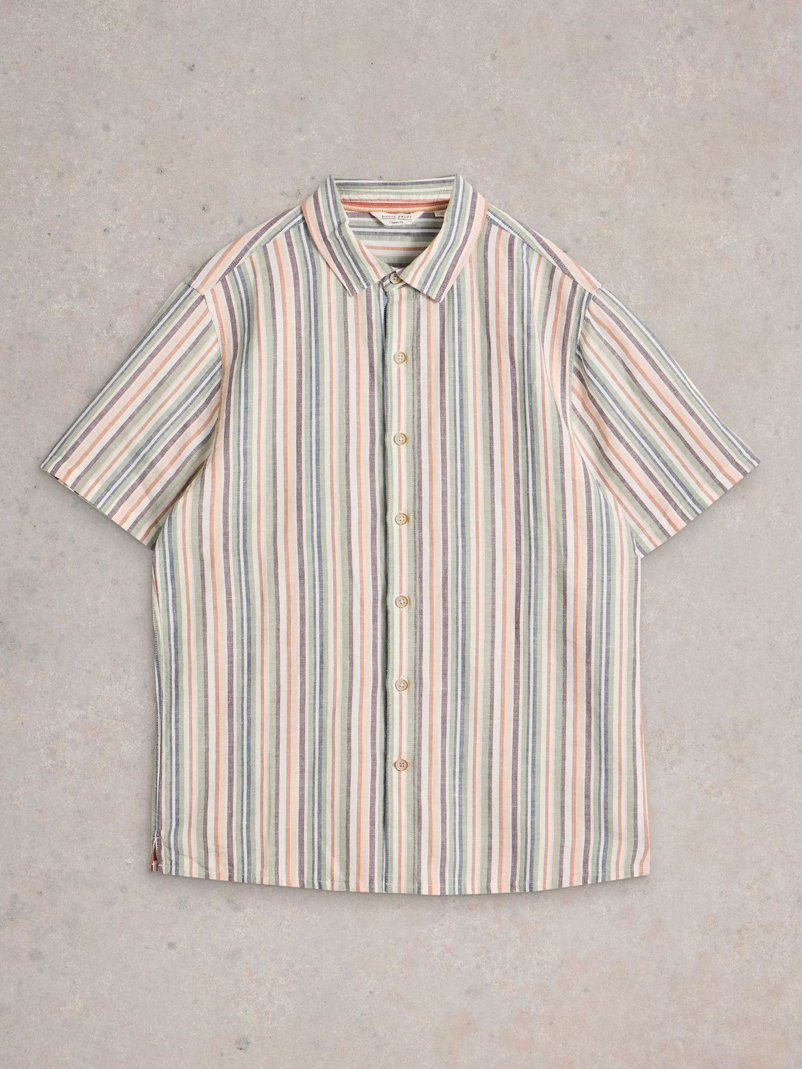 WHITE STUFF Keswick Linen Blend Stripe Shirt in Green/Multi | endource