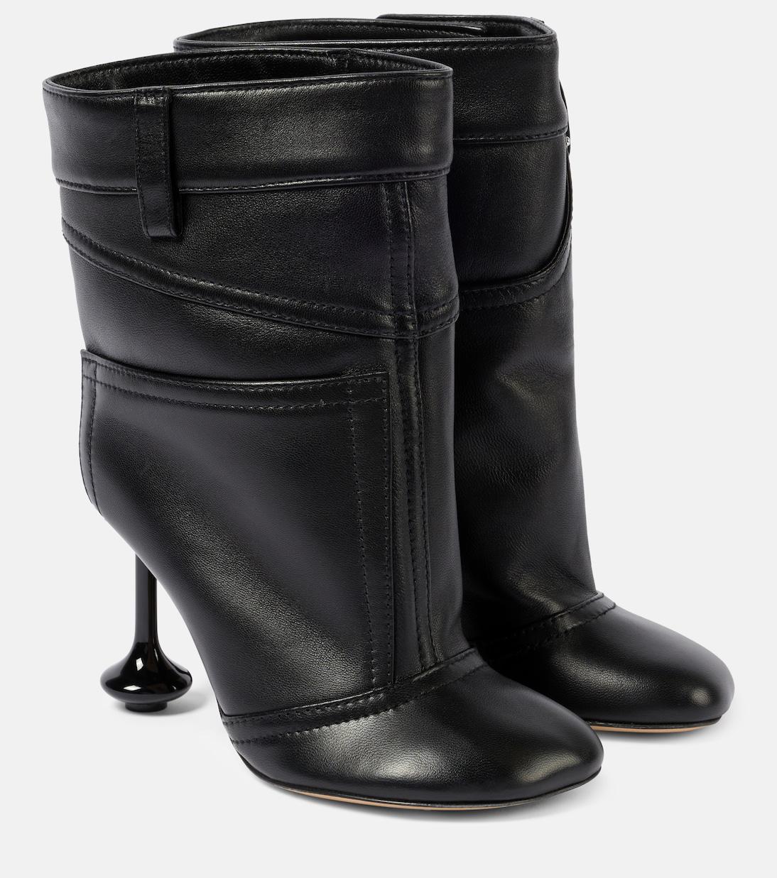 LOEWE Toy Panta 90 Leather Ankle Boots in Black | endource