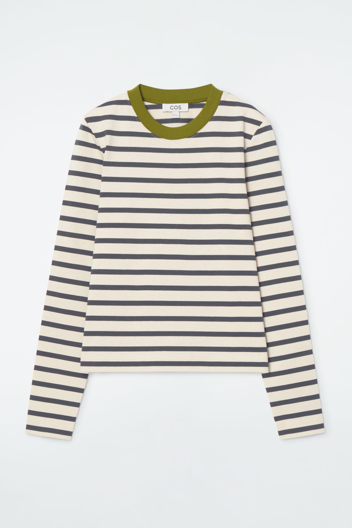 COS Clean Cut Long-Sleeved T-Shirt in BEIGE / STRIPED | endource