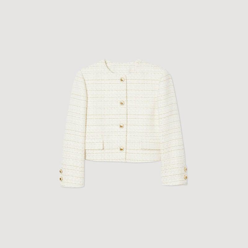 SANDRO Tweed Jacket in Ecru / Gold | Endource