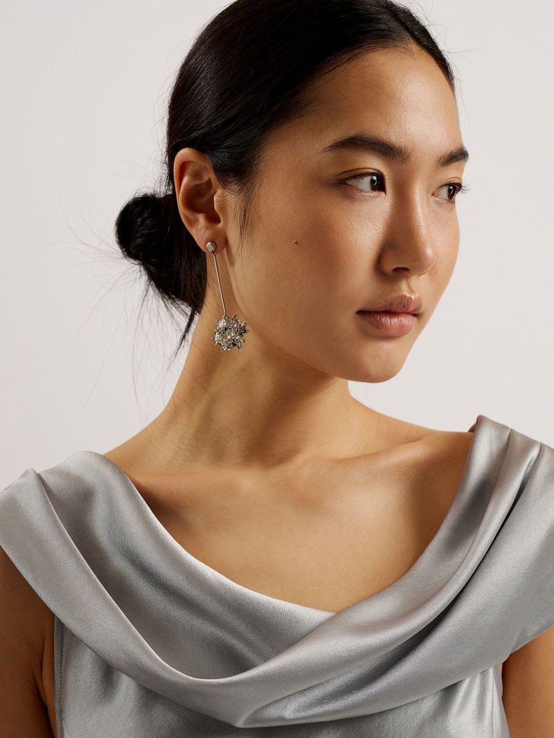 TED BAKER Sirinna Draped Neck Bias Cut Midi Dress in Light Grey | endource