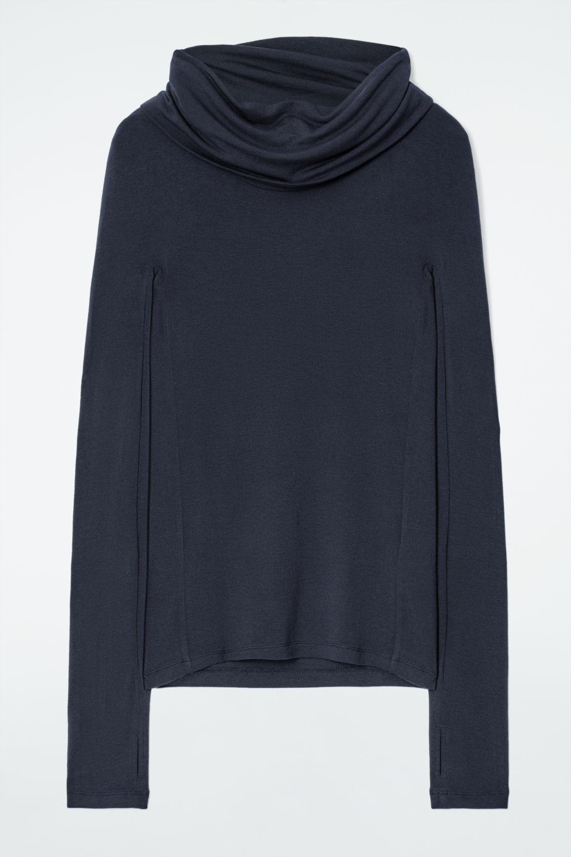 COS Funnel-Neck Jersey Top in DARK BLUE | endource