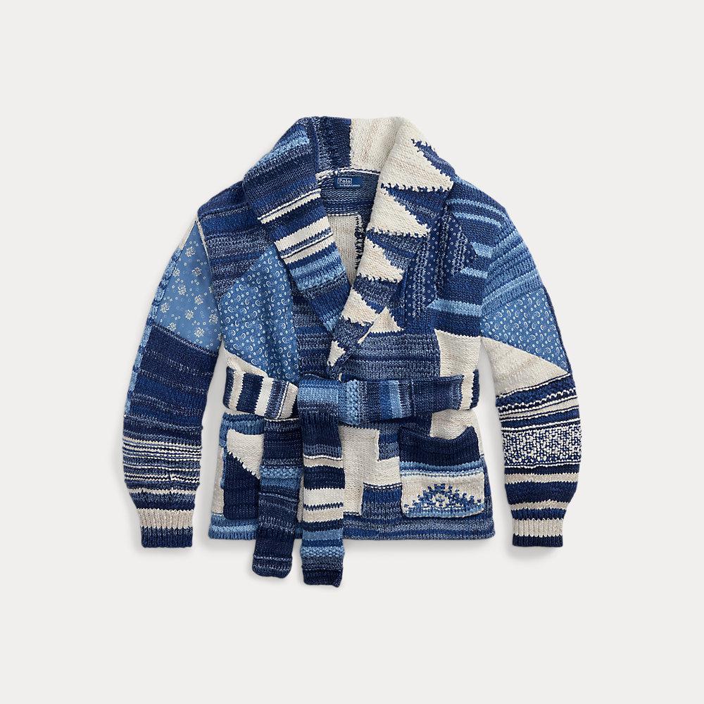 POLO RALPH LAUREN Patchwork-Motif Wrap Cardigan in Blue | endource