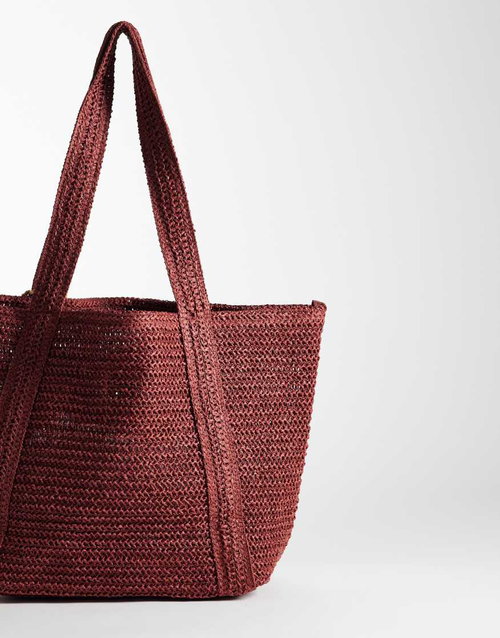 MANGO Raffia Tote Bag In Berry | endource