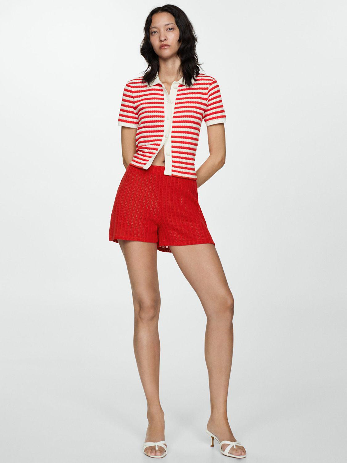 MANGO Coco Knit Shorts in Bright Red | Endource