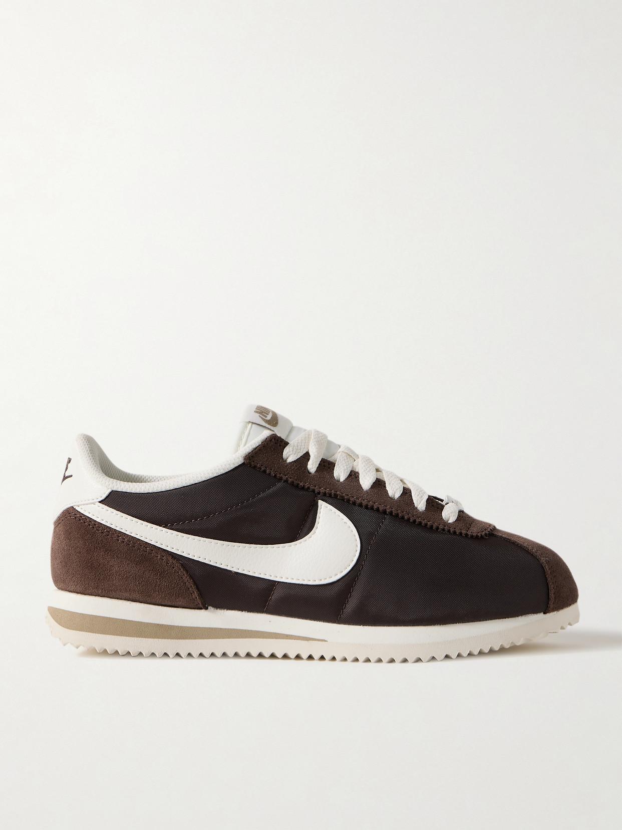 NIKE Cortez Leather And Suede-Trimmed Shell Sneakers in Brown | endource
