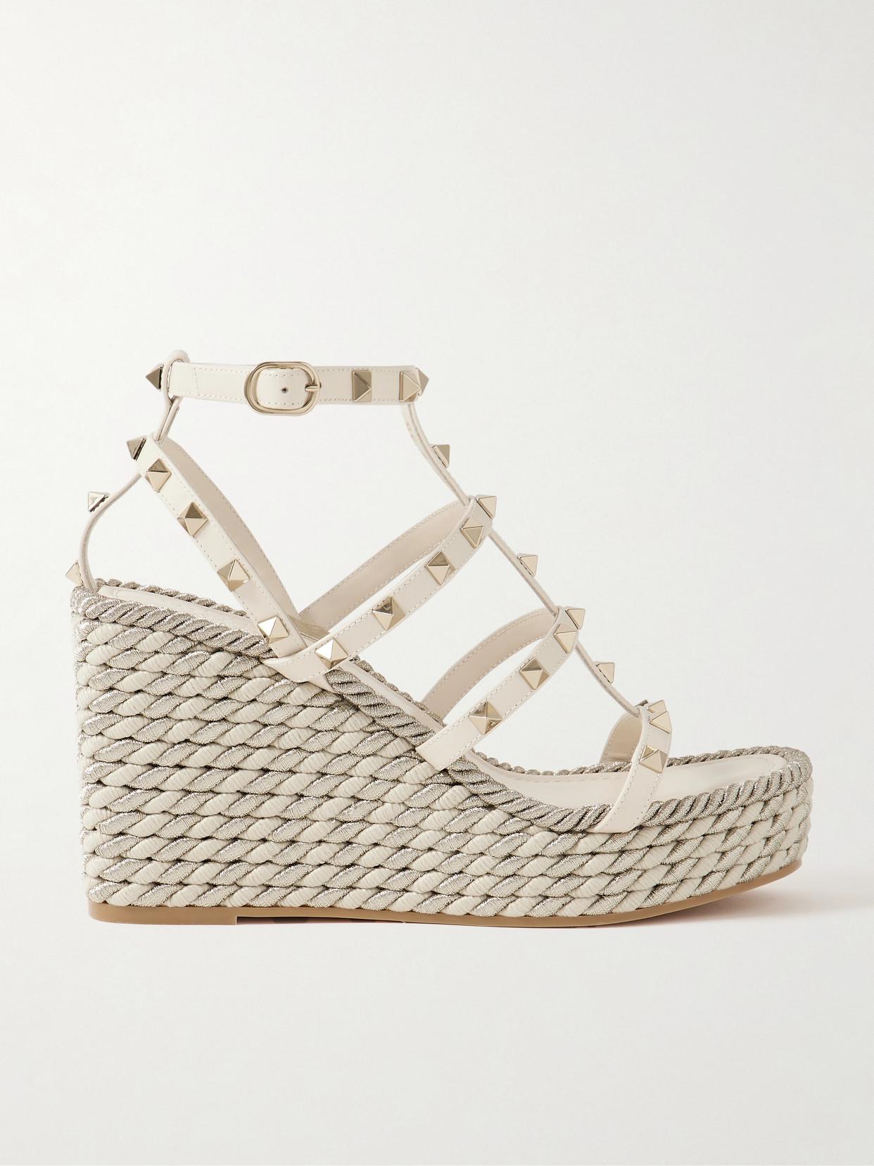 VALENTINO GARAVANI Rockstud Torchon 105 Leather Espadrille Wedge ...