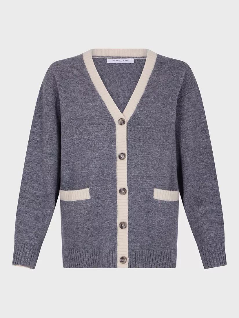 Gerard Darel Jannice Wool Cardigan in Grey/Ivory | endource