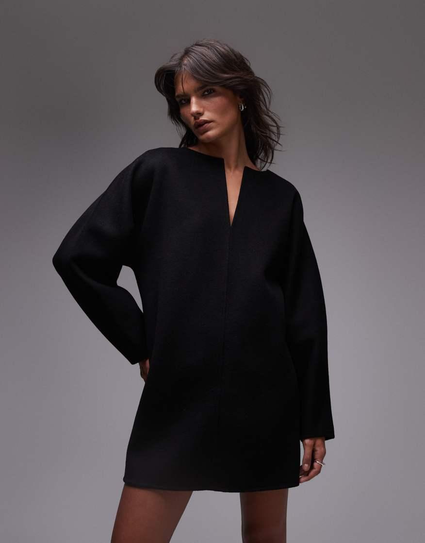 ARKET Wool Blend Double Layer Mini Dress With Notch Neckline Detail in ...