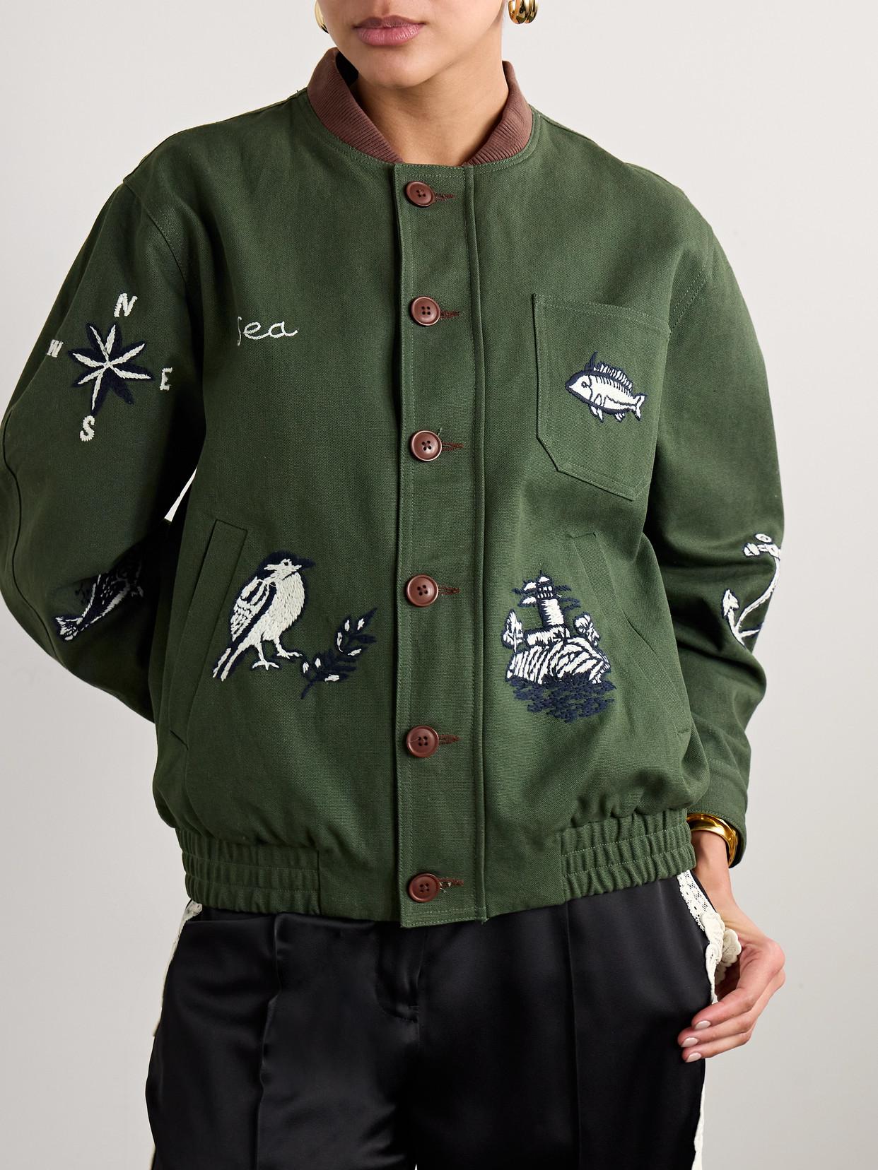 SEA Clyde Corduroy-trimmed Embroidered Cotton Jacket | endource