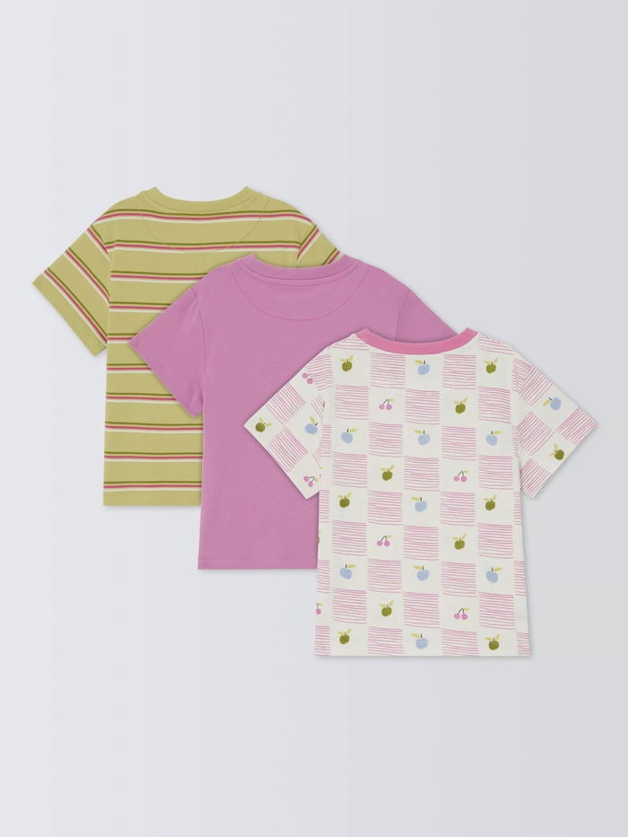 JOHN LEWIS Kids' Stripe/Plain/Fruit Check T-Shirts, Pack Of 3, Multi ...