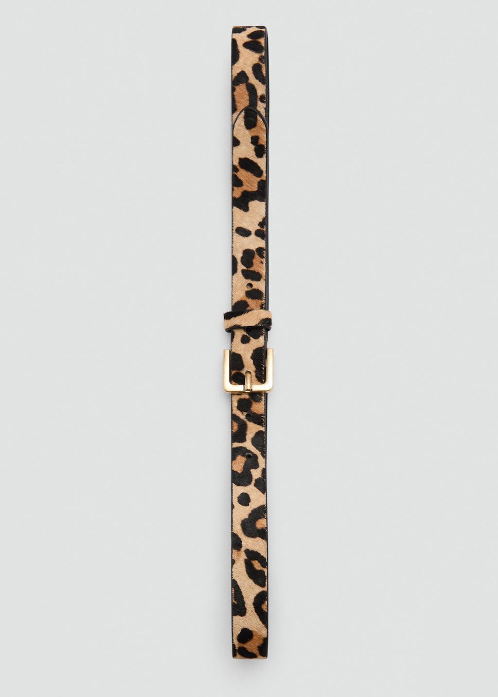 MANGO Slim Leopard-Print Leather Belt in Medium Brown | endource