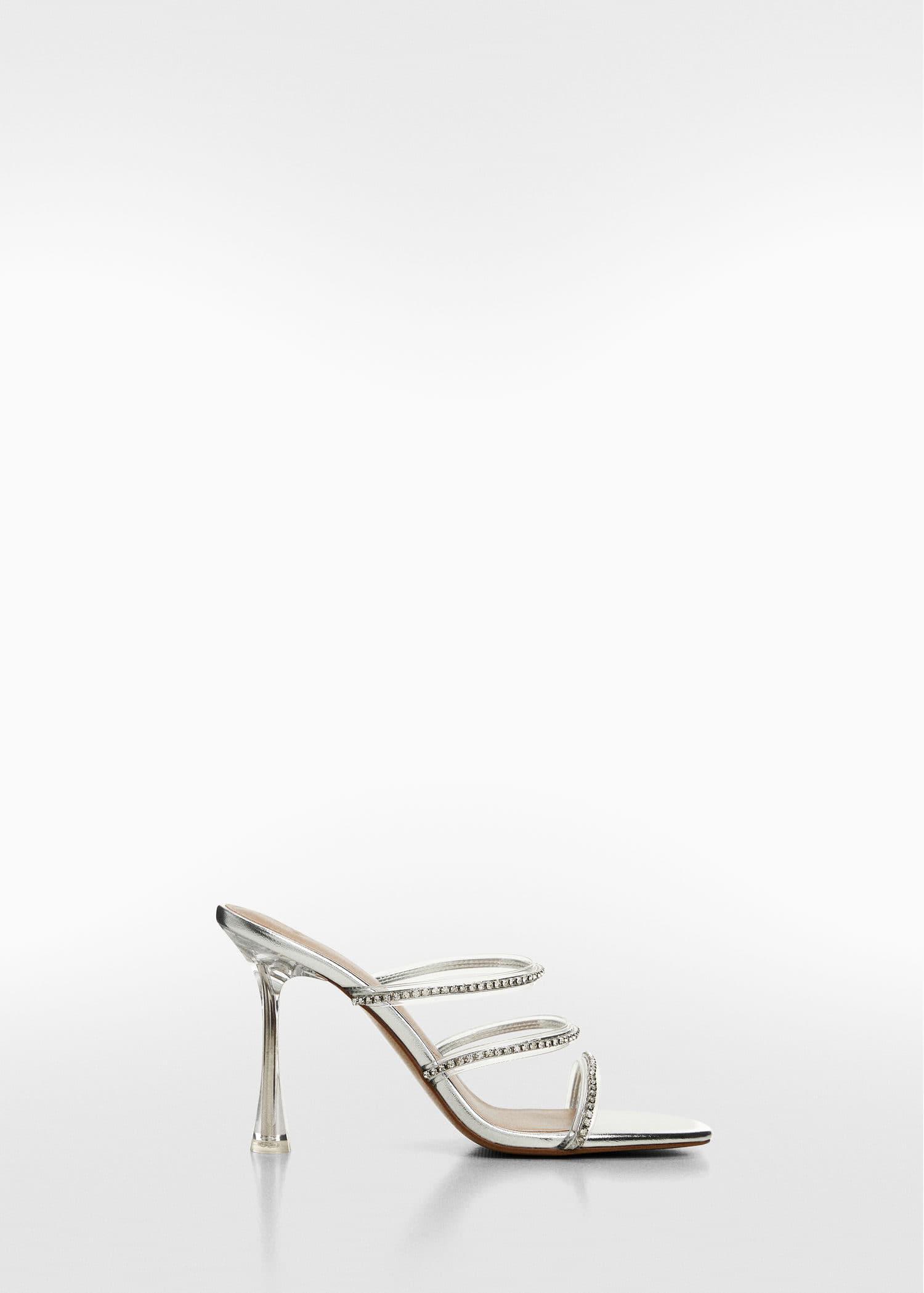 MANGO Heeled Sandals With Rhinestone Straps in Silver | Endource