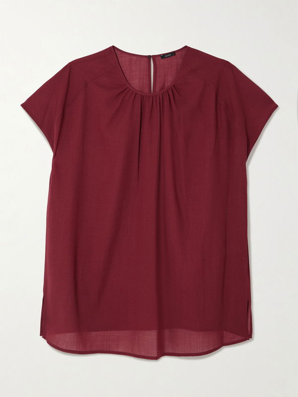 JOSEPH Broca Gathered Wool-Blend Crepe Blouse | endource