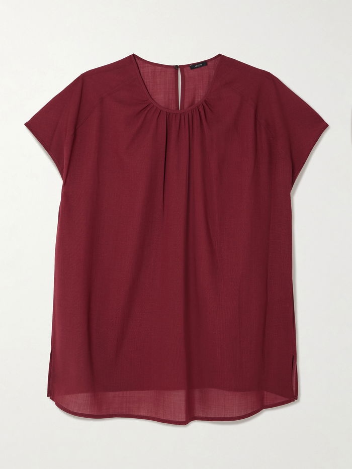 JOSEPH Broca Gathered Wool-Blend Crepe Blouse | endource