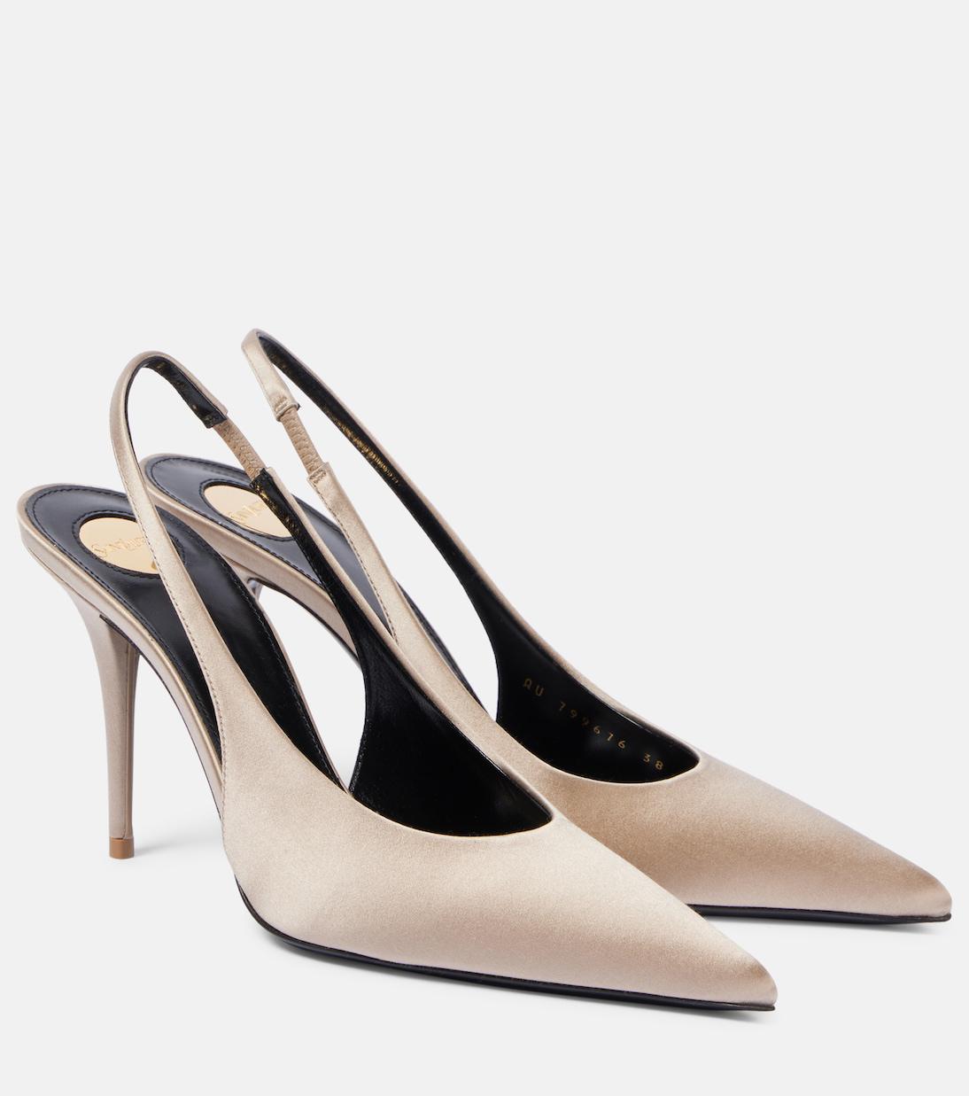 SAINT LAURENT Norma Satin Crêpe Slingback Pumps in Beige | endource