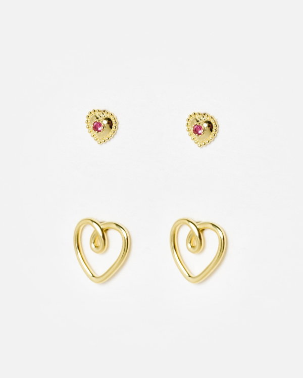 OLIVER BONAS Amia Double Heart Tourmaline Stud Stacking Earrings | endource