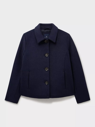CREW CLOTHING Wool Blend Short Jacket, Navy | endource