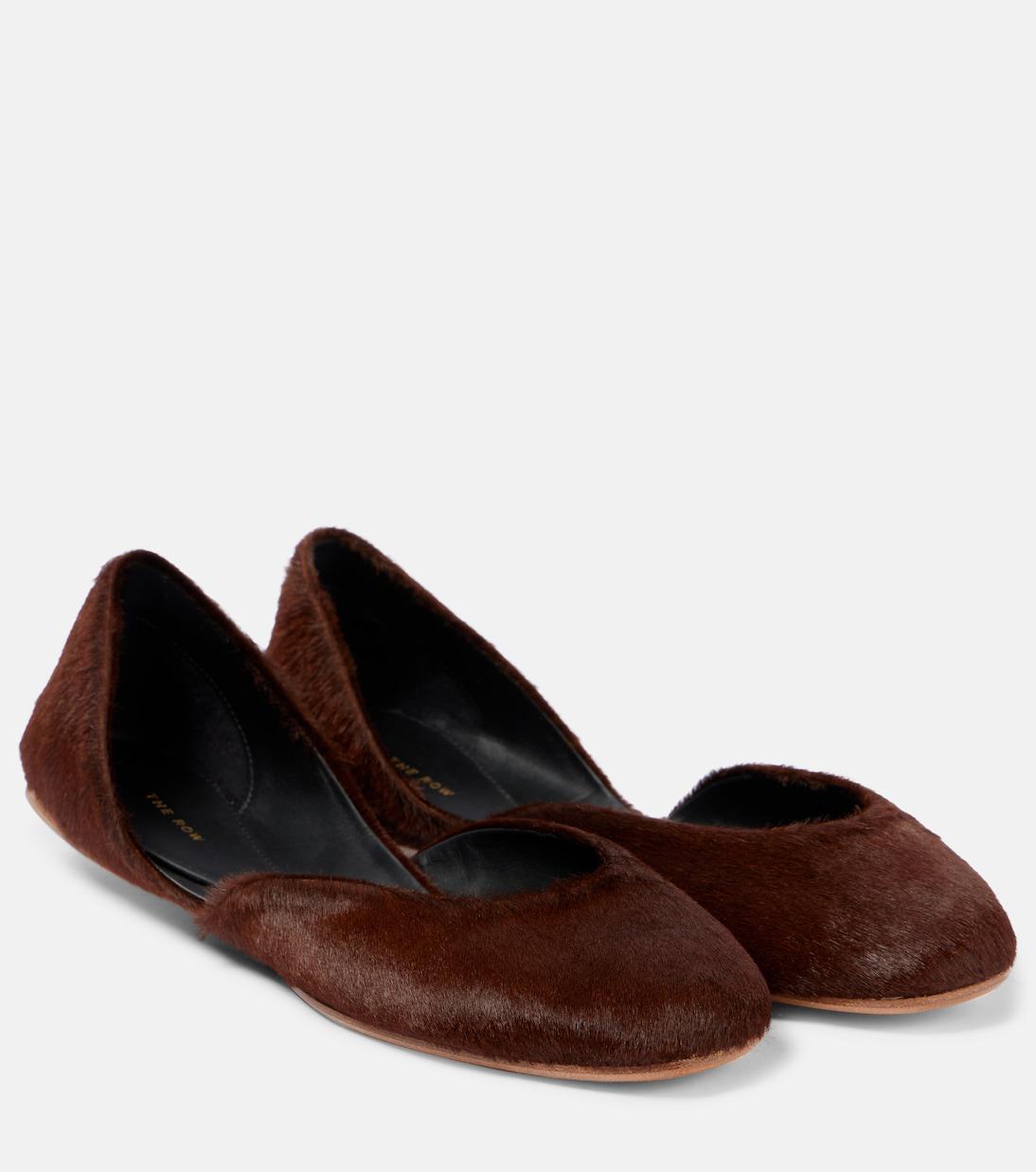 THE ROW Gemma Calf Hair Ballet Flats in Brown | endource