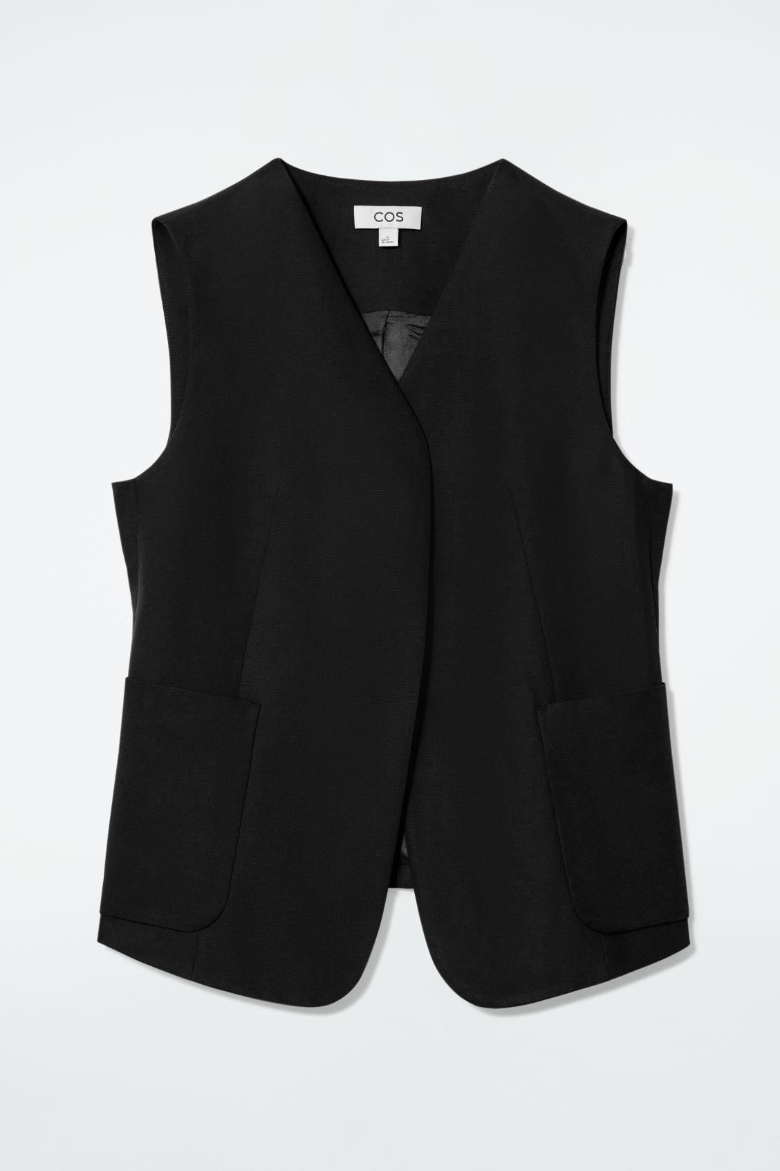 COS Wrap-Front Linen-Blend Waistcoat in DARK BROWN | endource