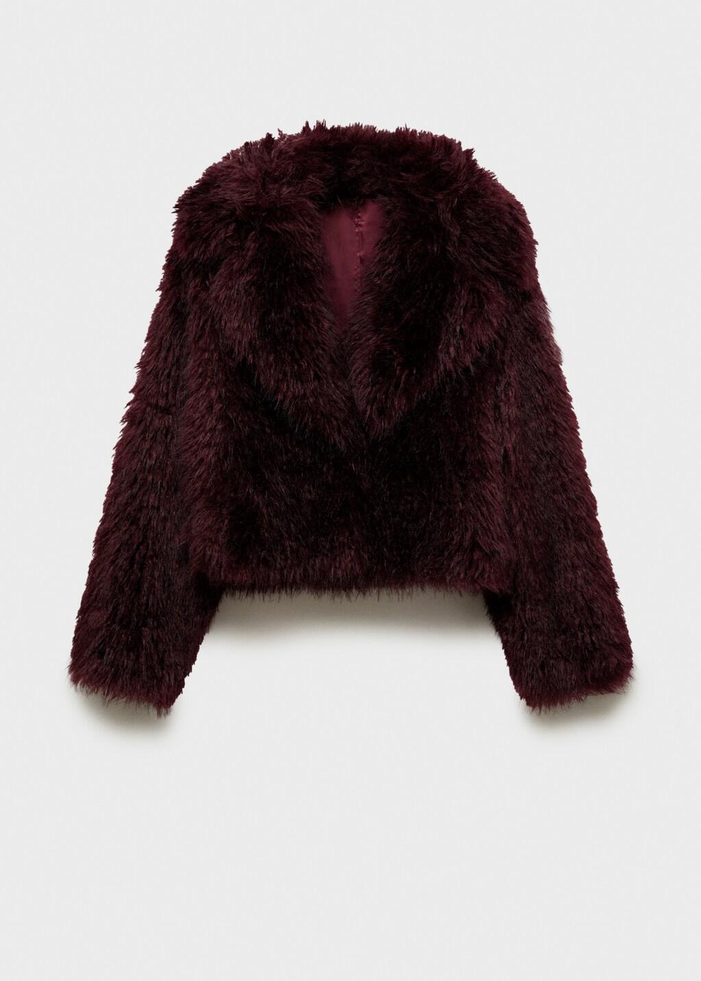 MANGO Fur-Effect Jacket With Lapels in Burgundy | endource