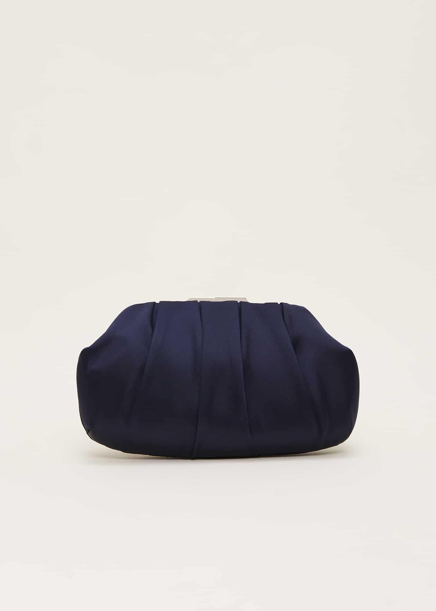 PHASE EIGHT Satin Pleated Clutch Bag in Navy | endource