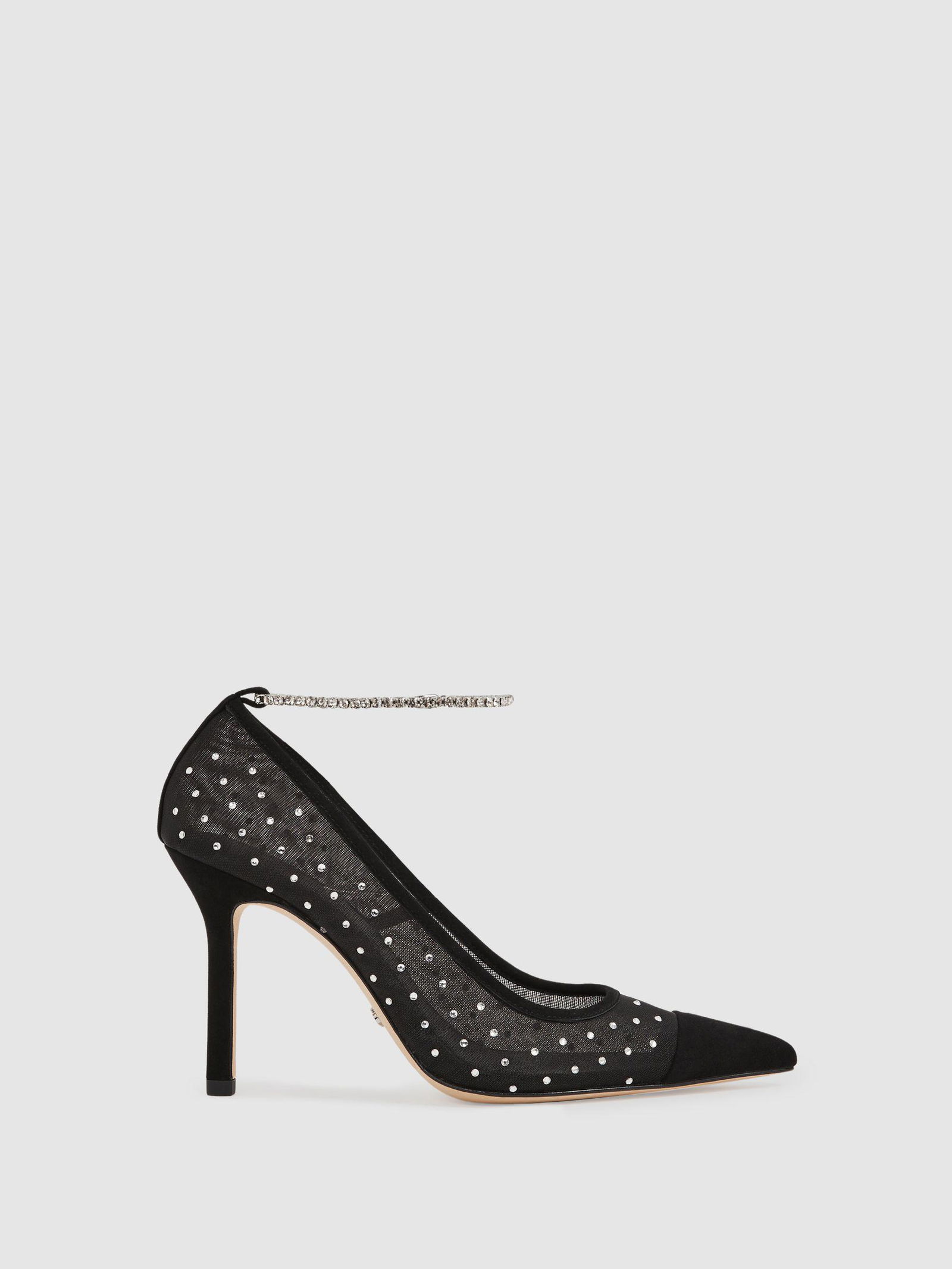 PAIGE Crystal-Embellished Mesh Court Shoes in Black | endource