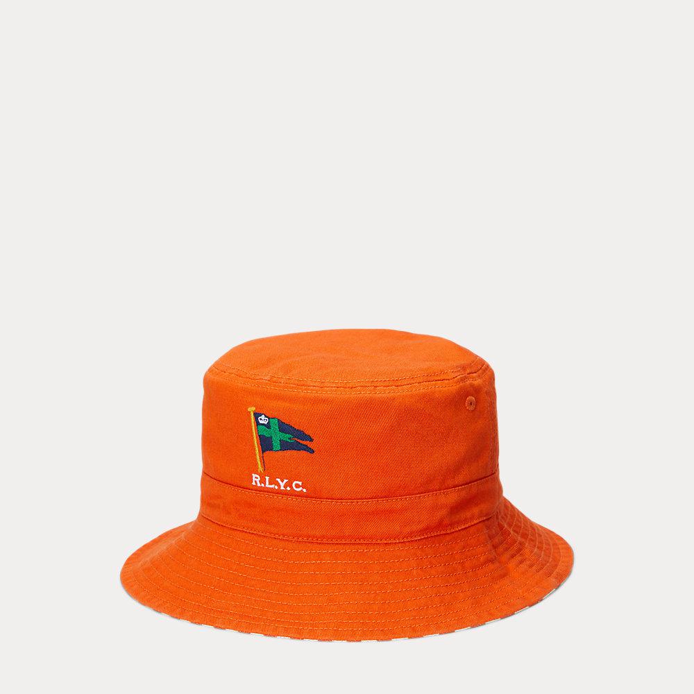 RALPH LAUREN Reversible Cotton Twill Bucket Hat in Orange | endource