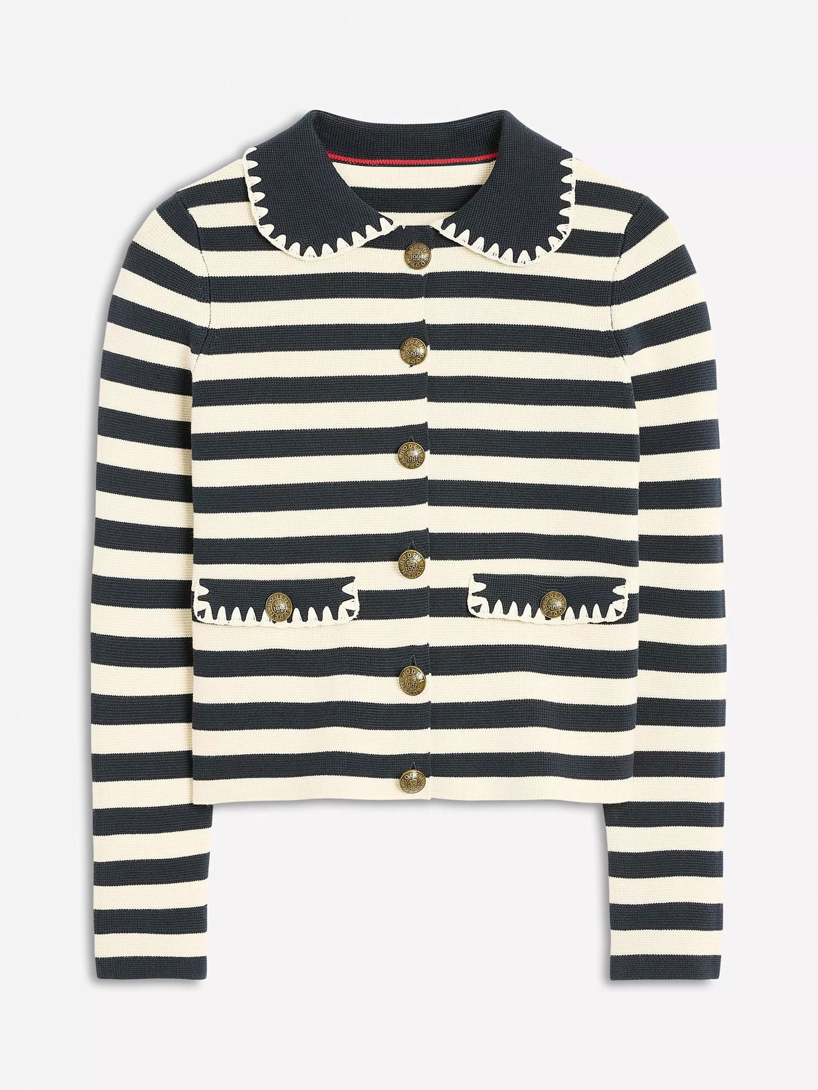 BODEN Holly Stripe Collared Knitted Jacket | endource