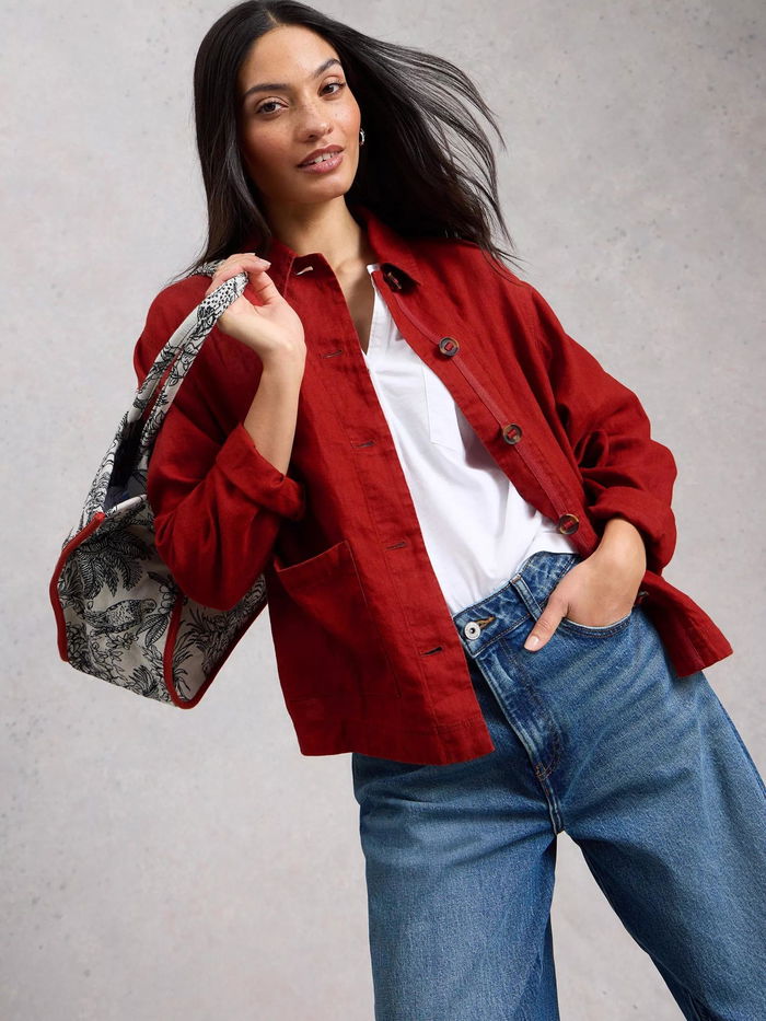 WHITE STUFF Isabel Pure Linen Jacket, Red | endource