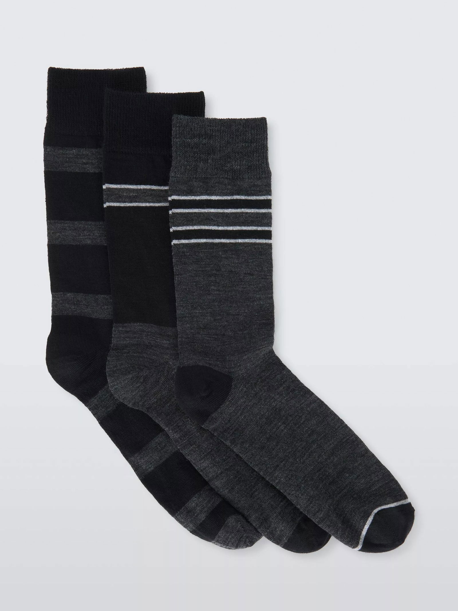 JOHN LEWIS Wool Blend Assorted Stripe Socks, Pack Of 3, Black Multi ...