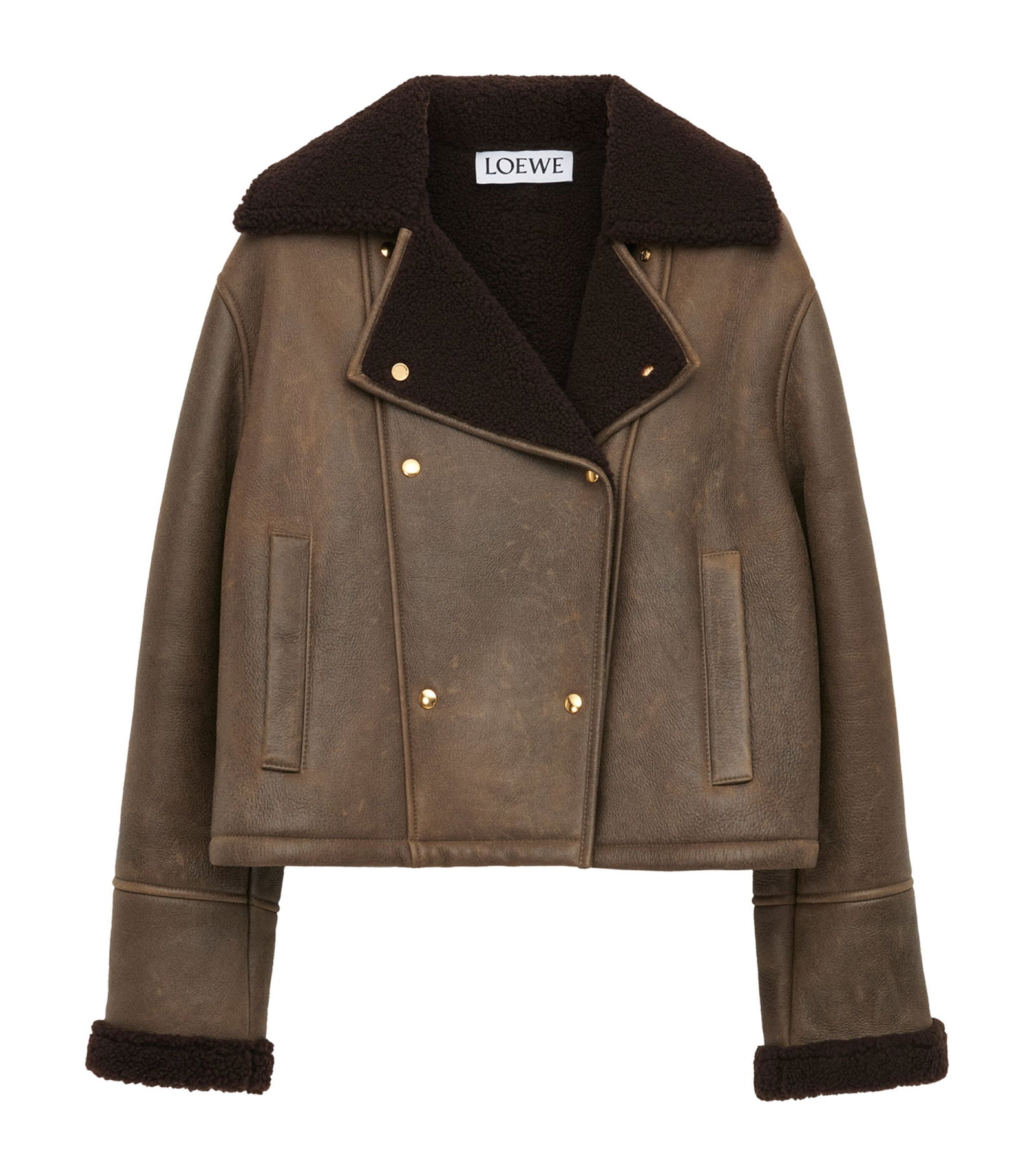 LOEWE Lambskin Shearling-Collar Aviator Jacket | endource
