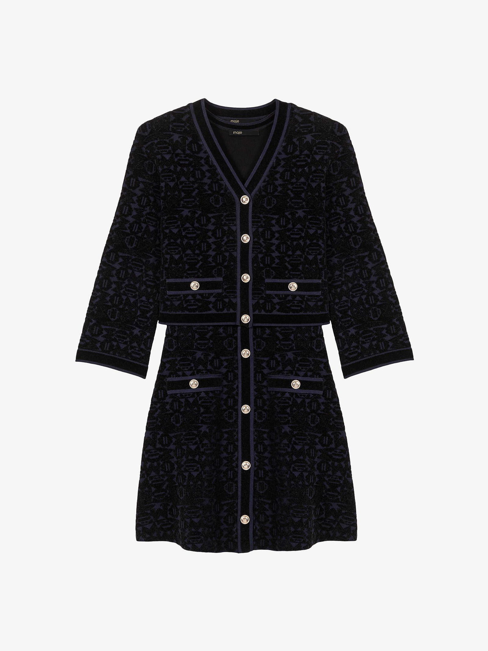 MAJE Jacquard-Print Two-In-One Stretch-Velvet Mini Dress in BICOLORE ...