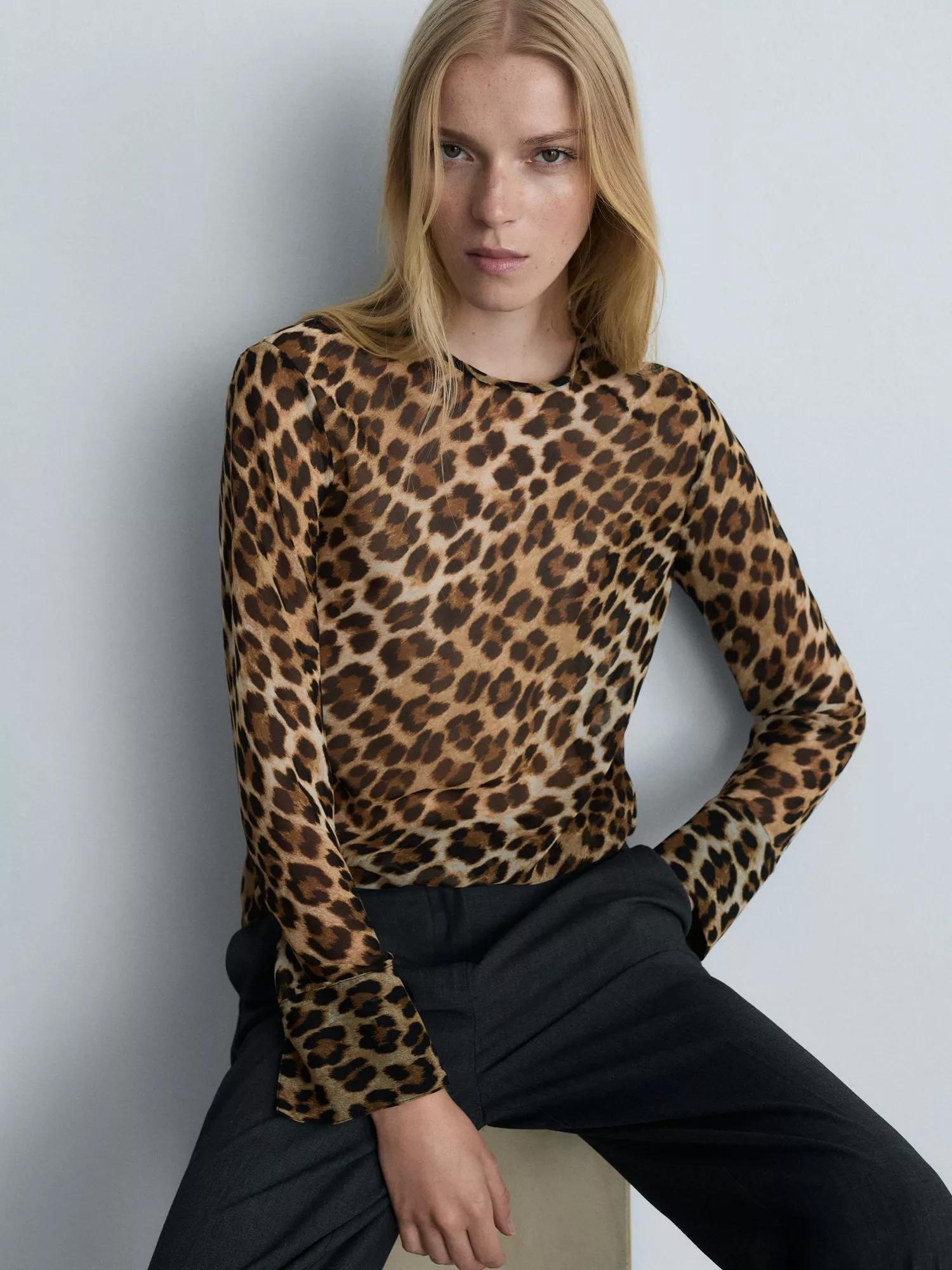 MANGO Stark Leopard Print Blouse in Brown | endource