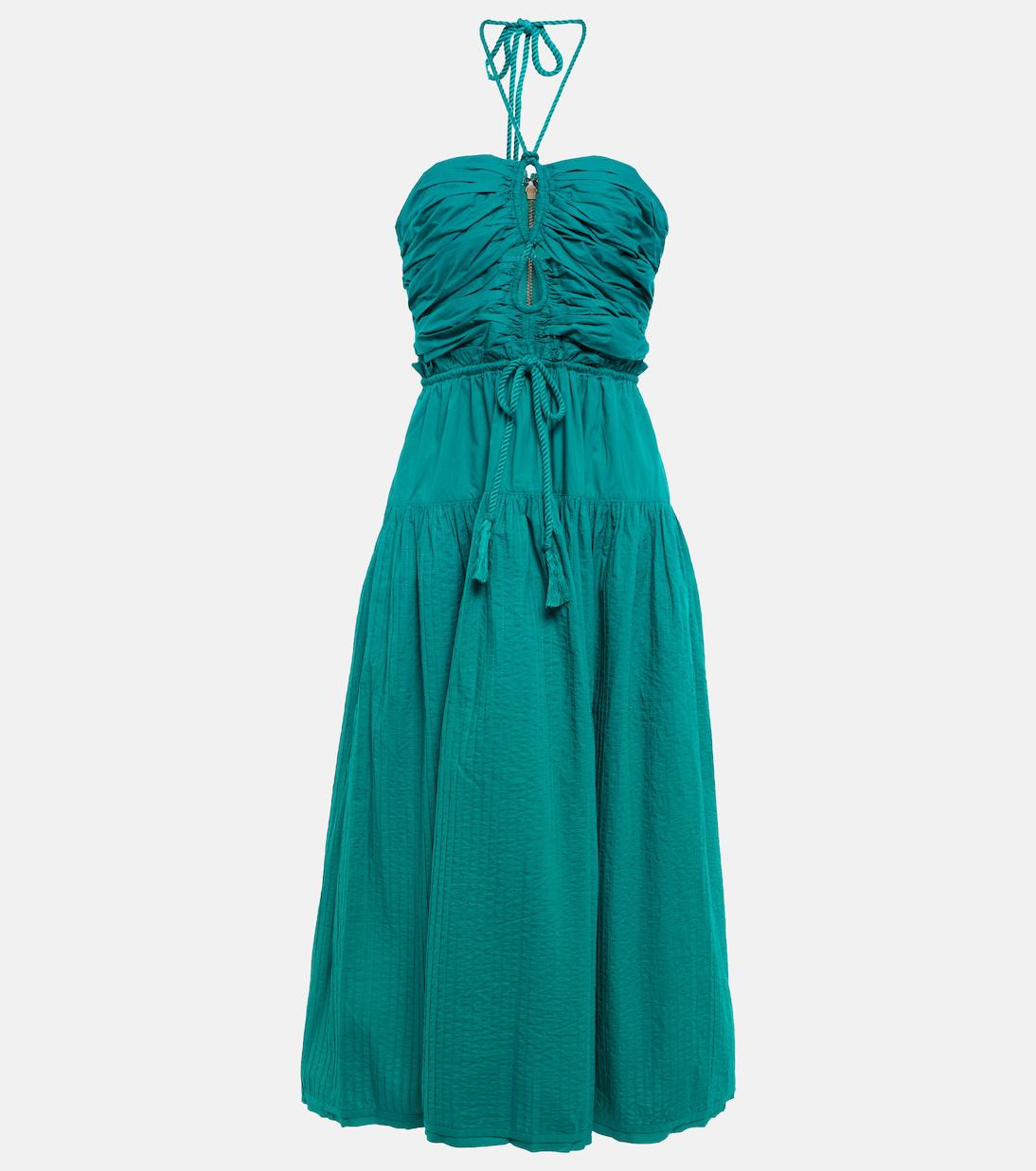 ULLA JOHNSON Emmaline Halterneck Cotton Poplin Midi Dress | endource