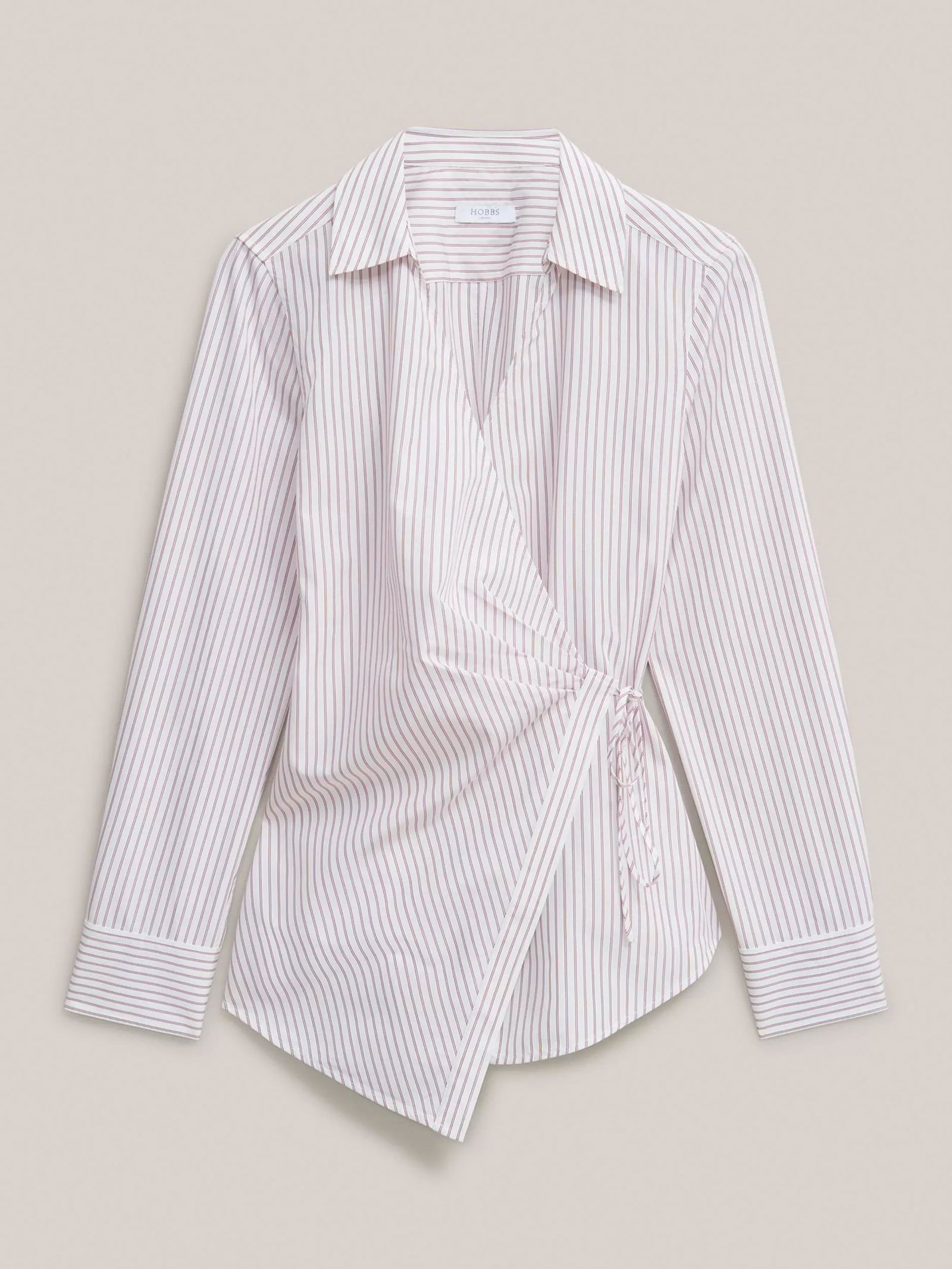 HOBBS Kinsley Pinstripe Wrap Shirt, White/Pink | endource