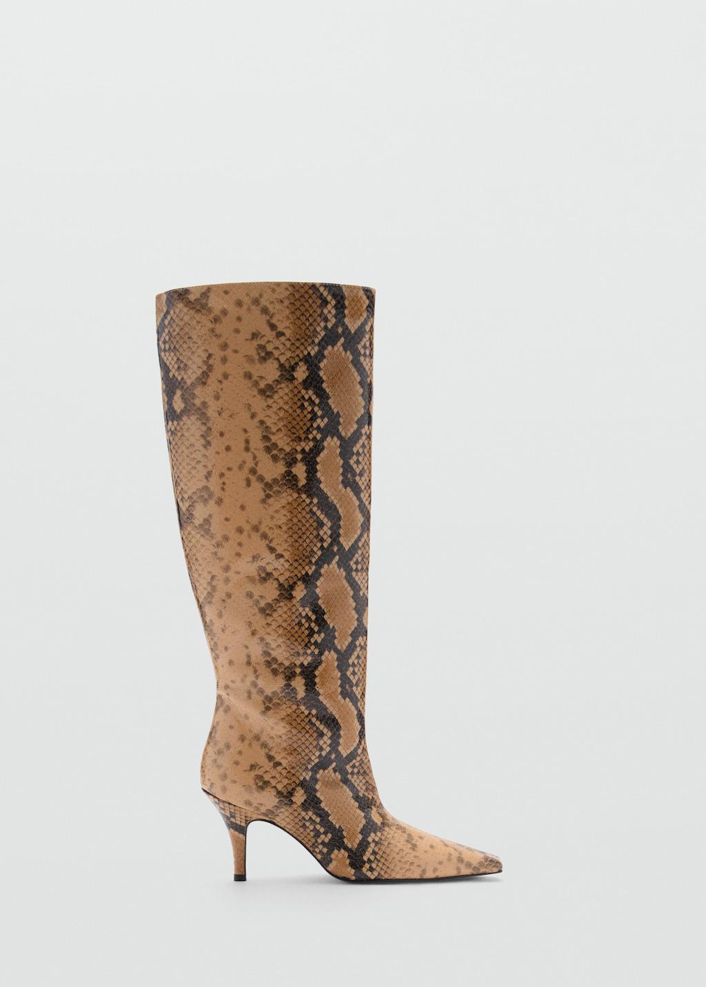 MANGO Knee-High Leather Boots With Snakeskin Pattern in Beige | endource