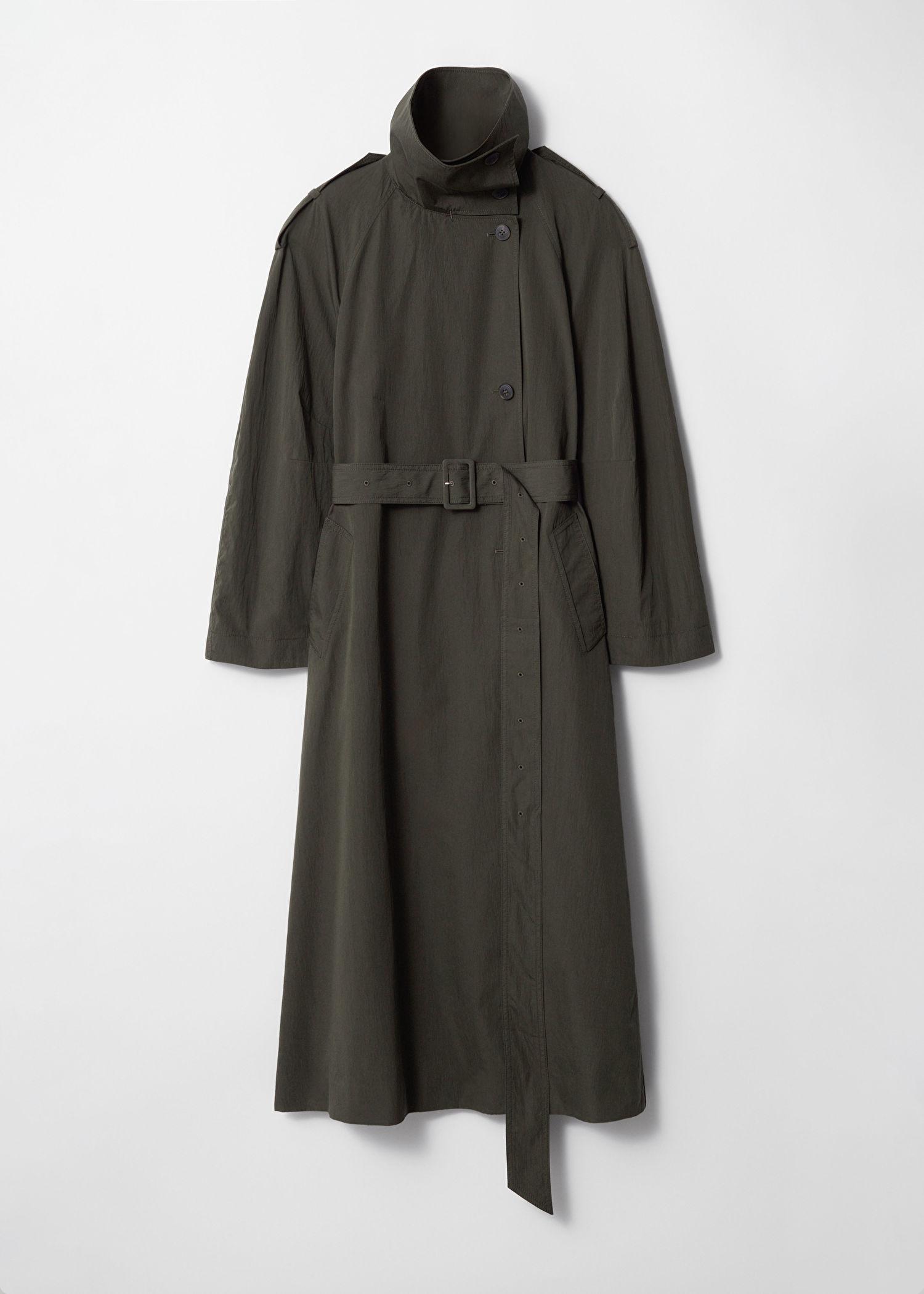 & OTHER STORIES High-Collar Trench Coat in Green | Endource
