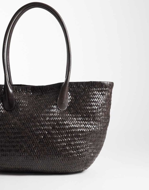 ARKET Pure Leather Woven Braided Tote In Chocolate Brown | endource
