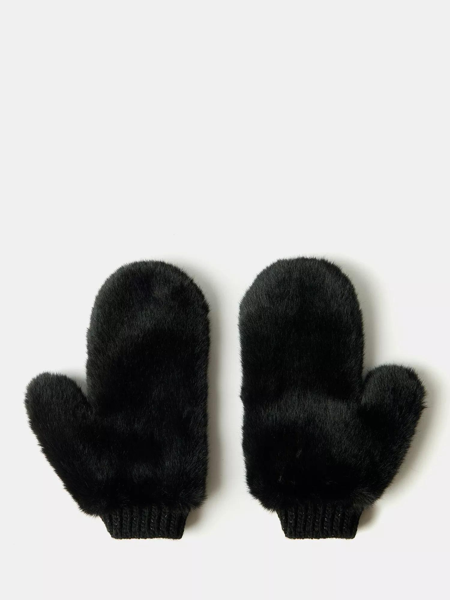 MINT VELVET Faux Fur Mittens in Black | endource