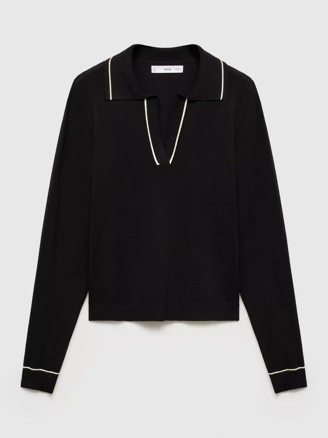 MANGO Verta Contrast Piped Collar Jumper in Black | endource