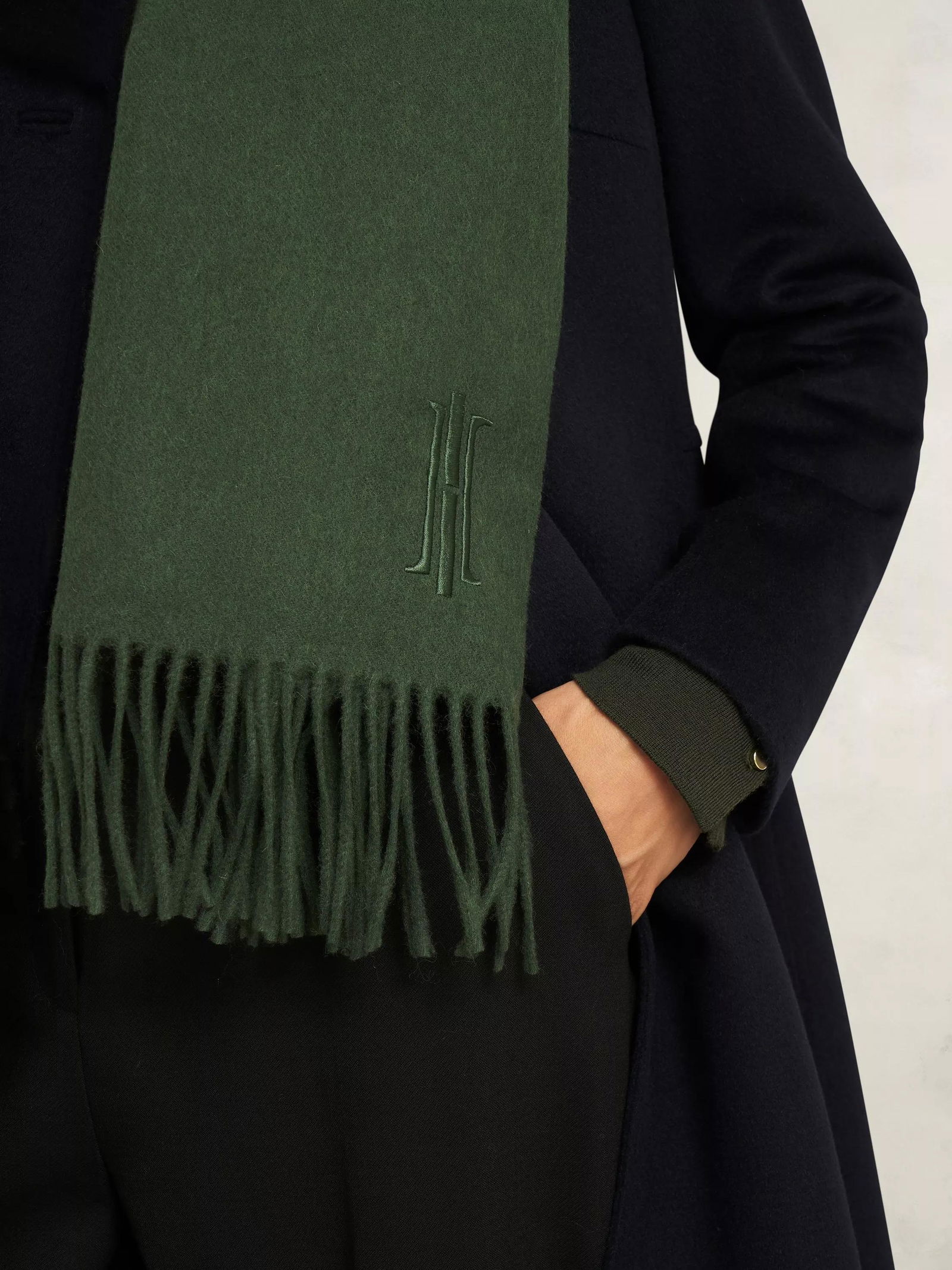 HOBBS Emery Pure Wool Scarf, Dark Green | endource
