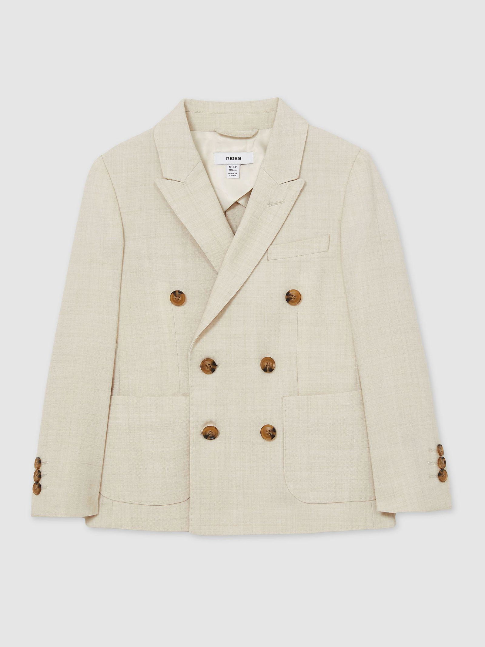 REISS Double-Breasted Textured Blazer With Wool in Stone | endource