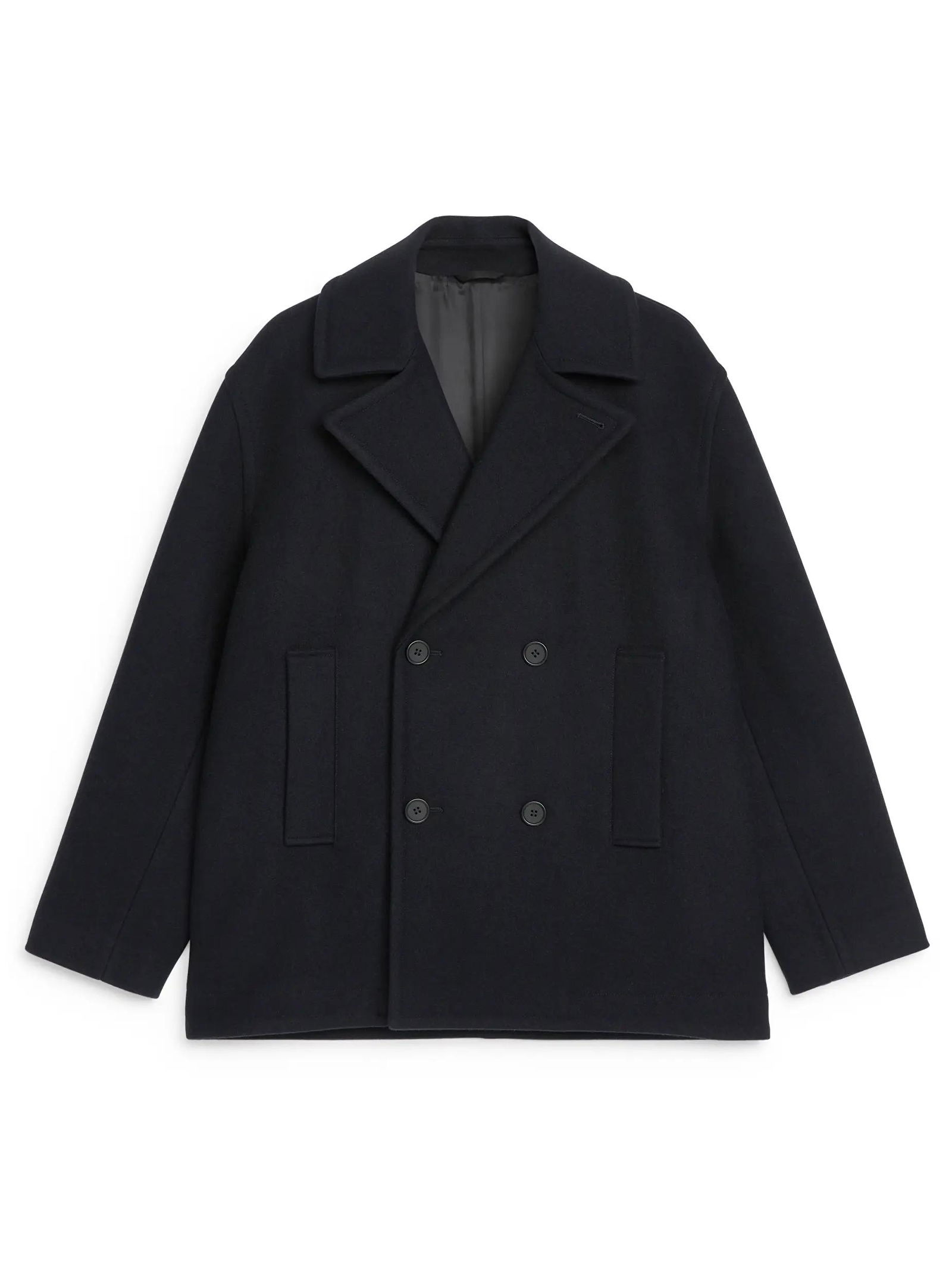ARKET Wool-Blend Pea Coat in Dark Blue | endource
