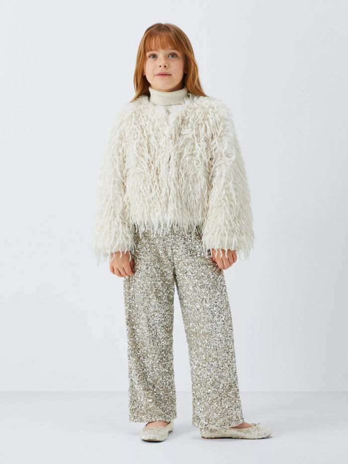 JOHN LEWIS Kids' Fluffy Faux Fur Jacket, Cream | endource