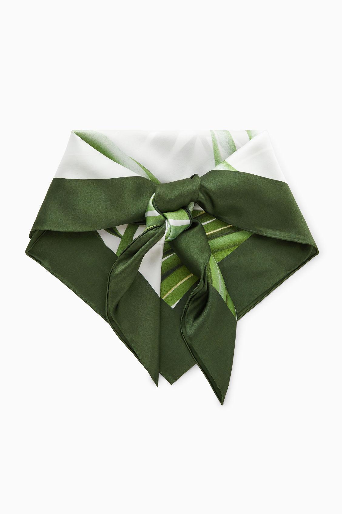 COS Leaf-Print Silk Scarf in WHITE / GREEN | Endource