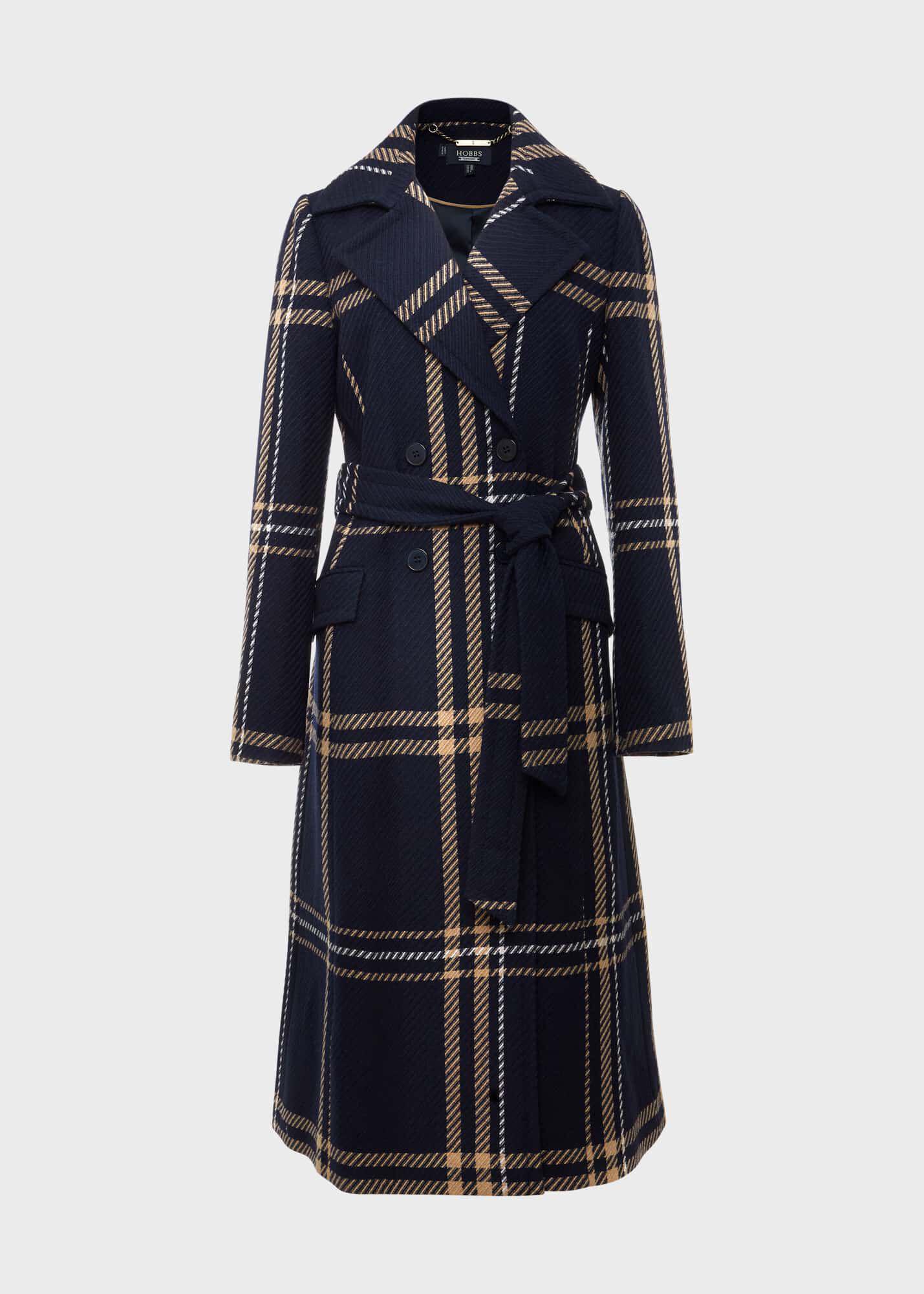 HOBBS Peggy Belted Coat in Navy Multi | endource