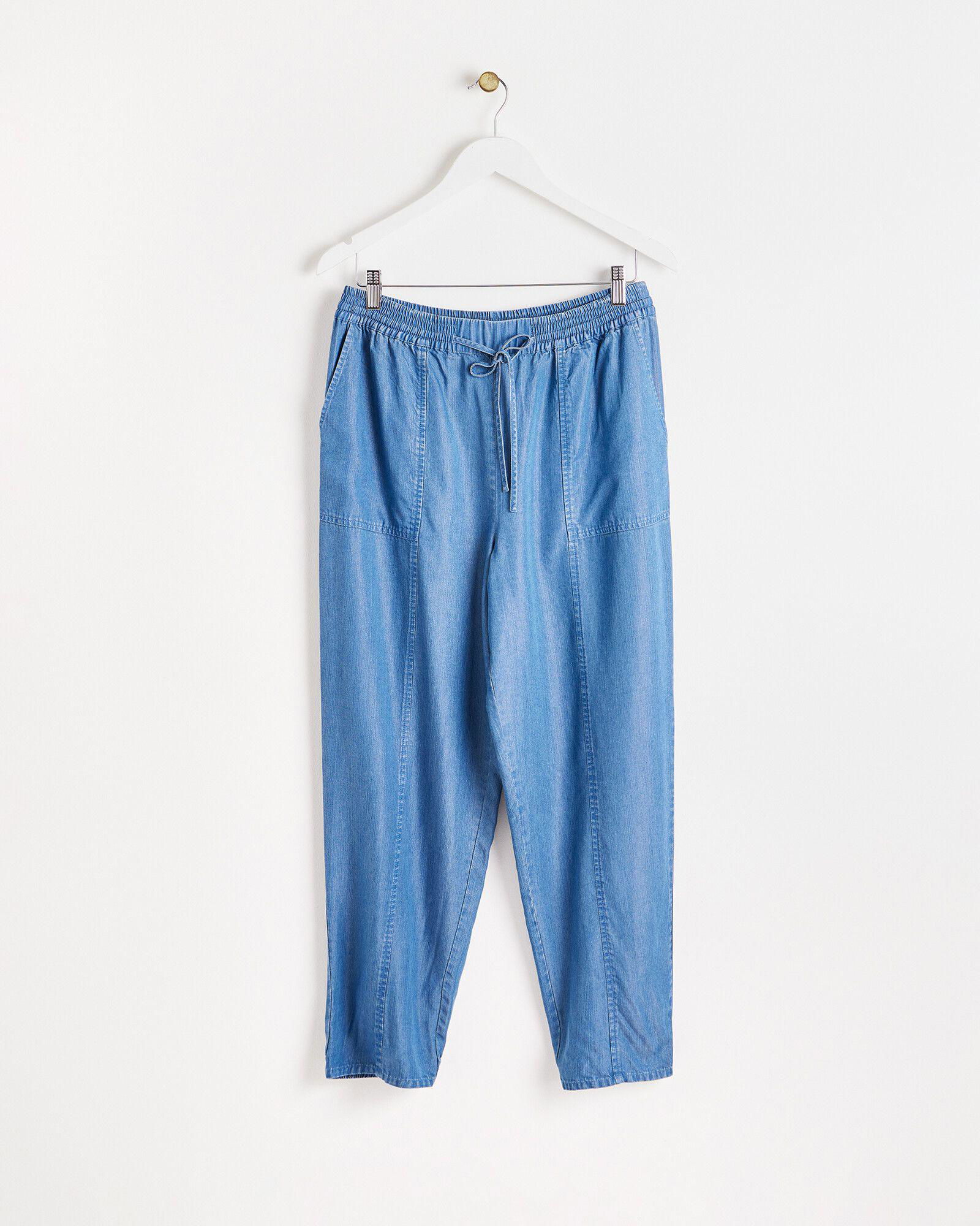 OLIVER BONAS Chambray Relaxed Jogging Trousers in Blue | endource