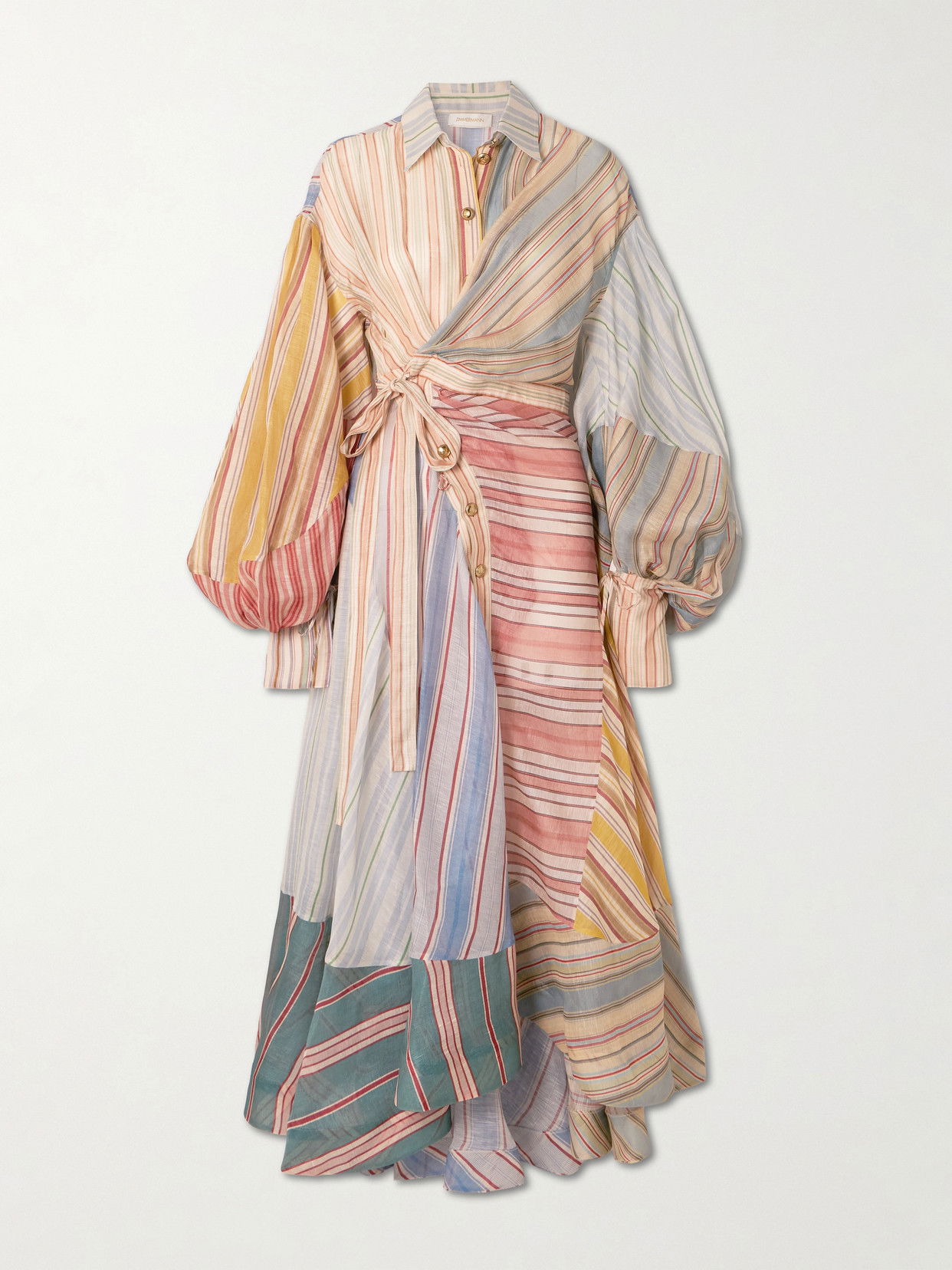 ZIMMERMANN Rebellion Patchwork Striped Linen And Silk-Blend Voile Midi ...