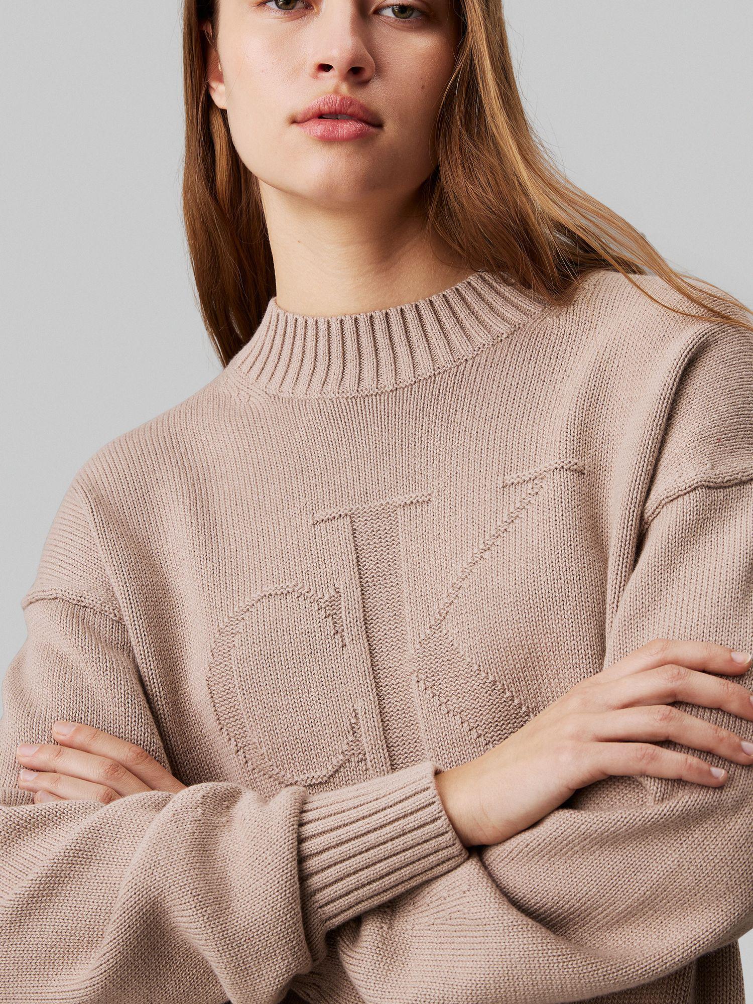 CALVIN KLEIN Intarsia Logo Wool Blend Jumper in Goat | endource